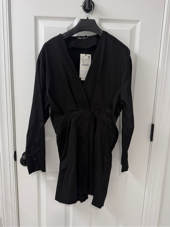 Zara | Dresses | Zara Black Poplin Wrap Mini Dress | Poshmark